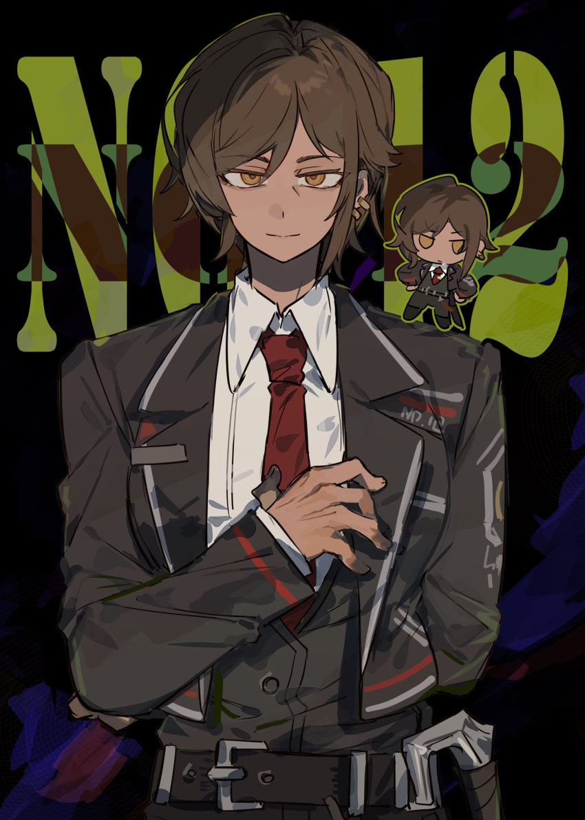 Safebooru - 1girl belt black jacket brown eyes brown hair chibi chibi ...