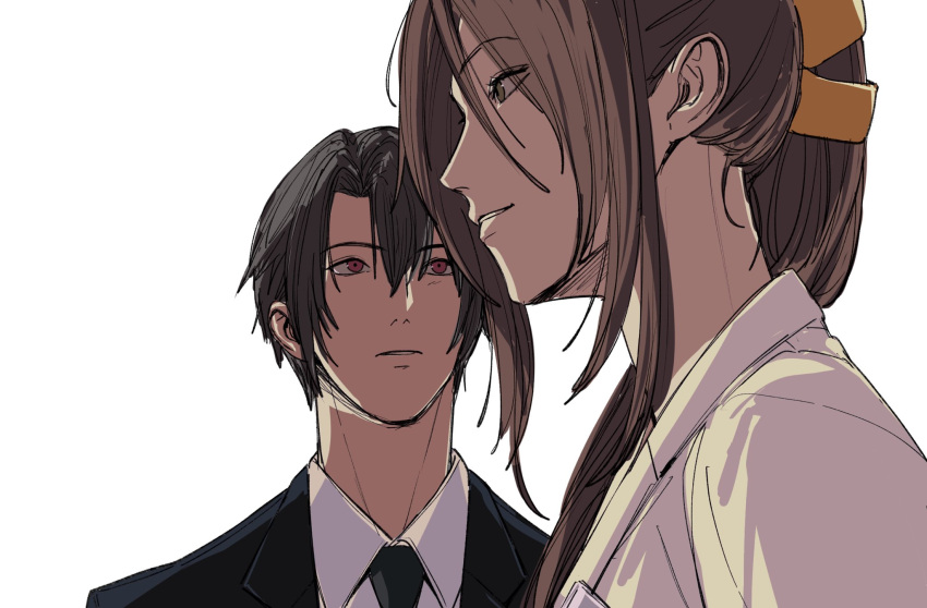 Safebooru - 1boy 1girl amikoiiko black hair black jacket black suit ...