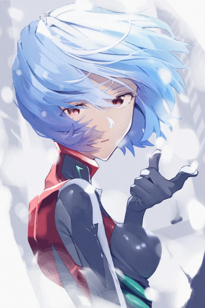 Safebooru - 1girl arm at side ayanami rei black bodysuit blue hair bodysuit breasts close-up ...