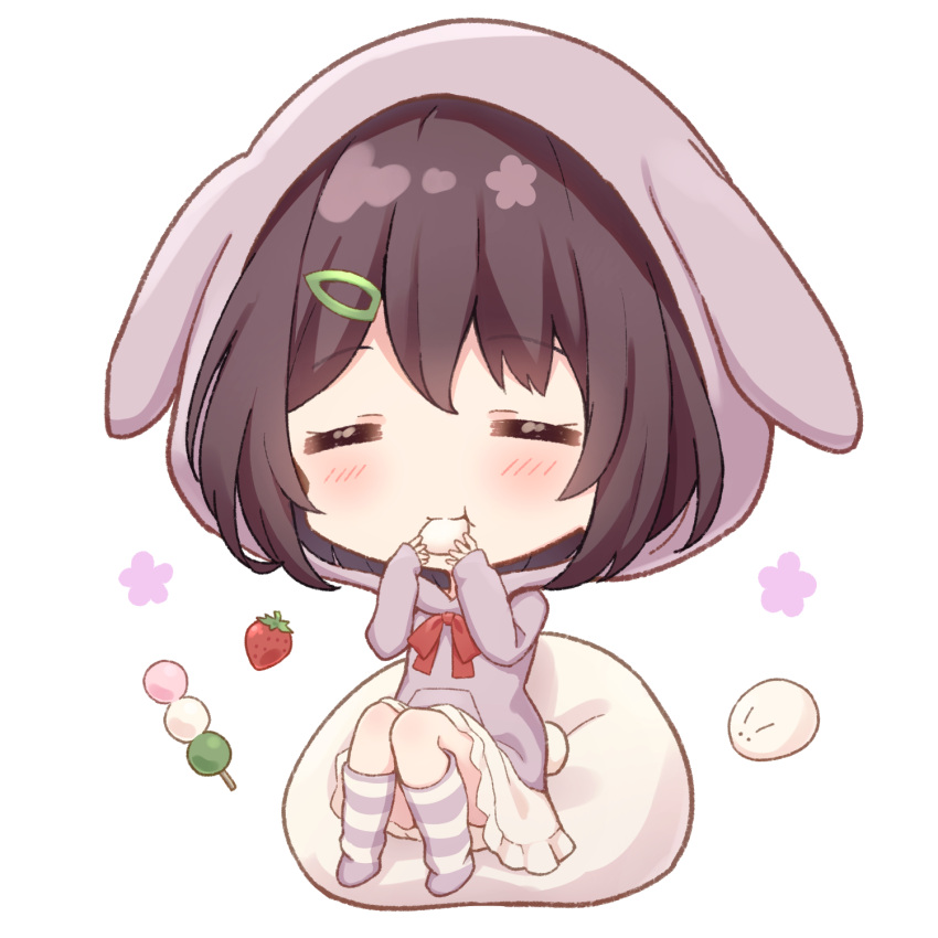 Safebooru - 1girl animal hood bean bag chair blush brown hair chibi ...