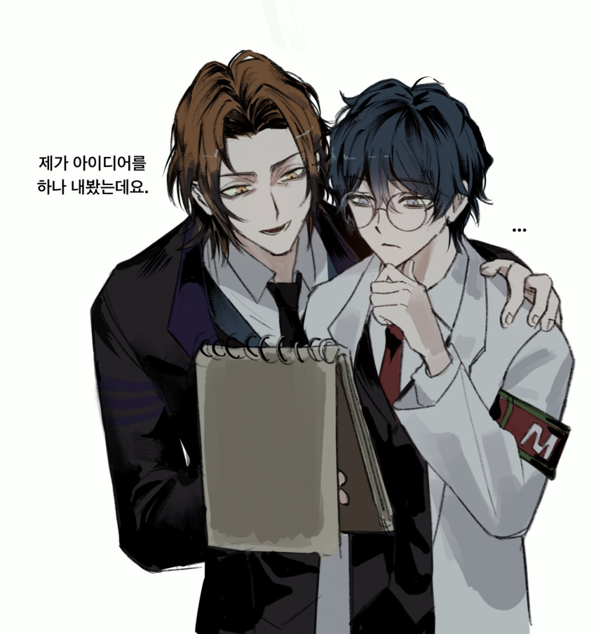 Safebooru - ... 2boys armband black necktie blue eyes blue hair brown eyes brown hair chanil ...