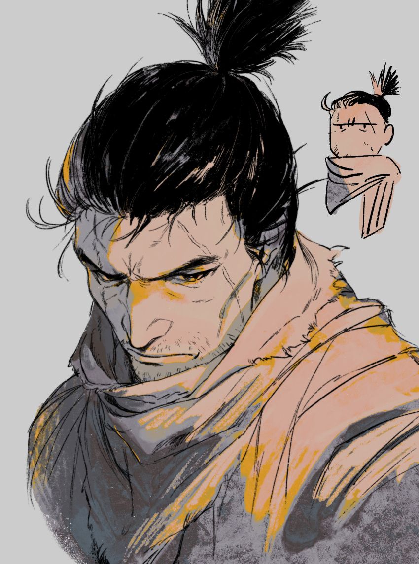 Safebooru - 1boy black hair closed mouth expressionless grey background ...