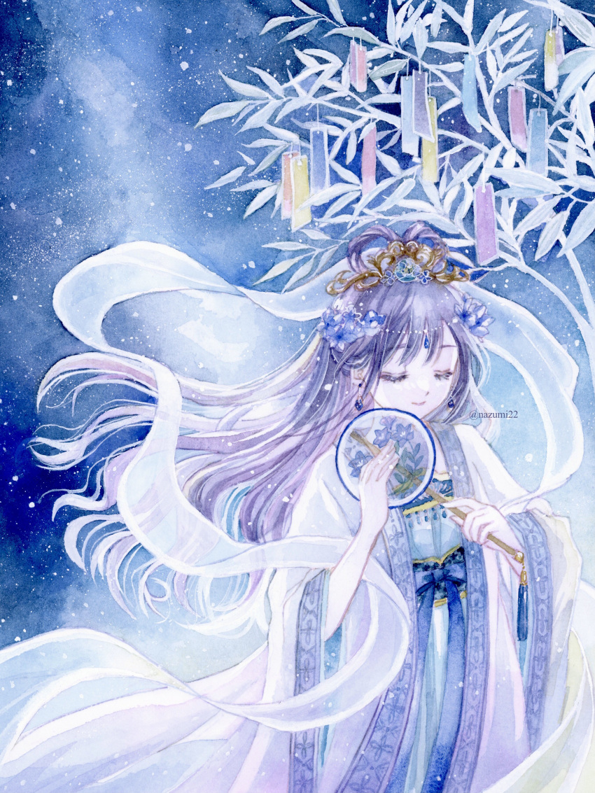 Safebooru - 1girl absurdres bamboo blue sky chinese clothes closed eyes closed mouth commentary ...