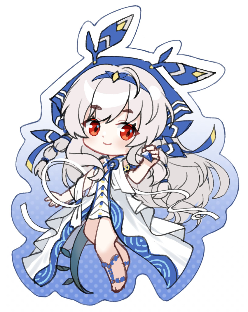 Safebooru - 1girl absurdres arknights arm up blue hairband chibi chibi only closed mouth ...