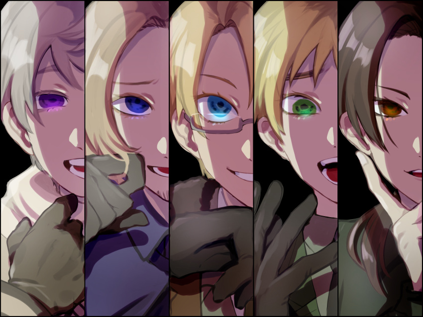 Safebooru - 5boys america (hetalia) axis powers hetalia black-framed eyewear black background ...