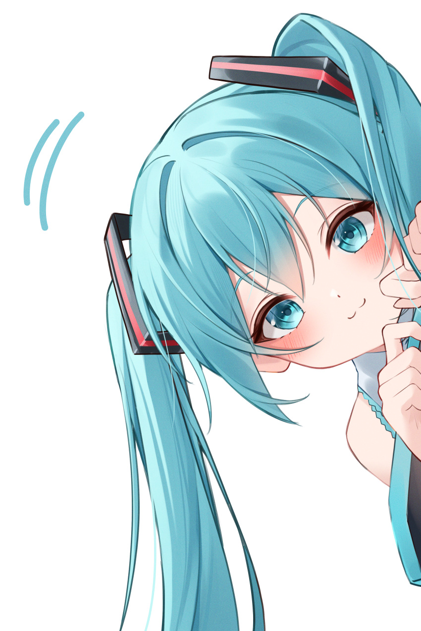 Safebooru - 1girl :3 absurdres aqua trim bare shoulders black sleeves blue eyes blue hair blush ...