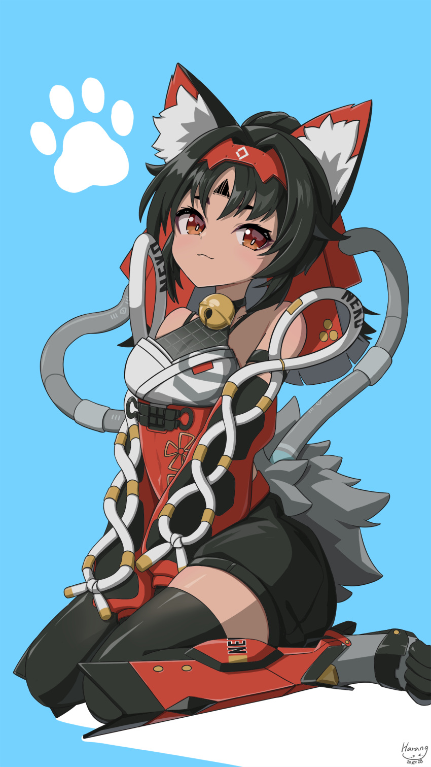 Safebooru - 1girl absurdres animal ear fluff animal ears black hair cable cable tail cat ears ...