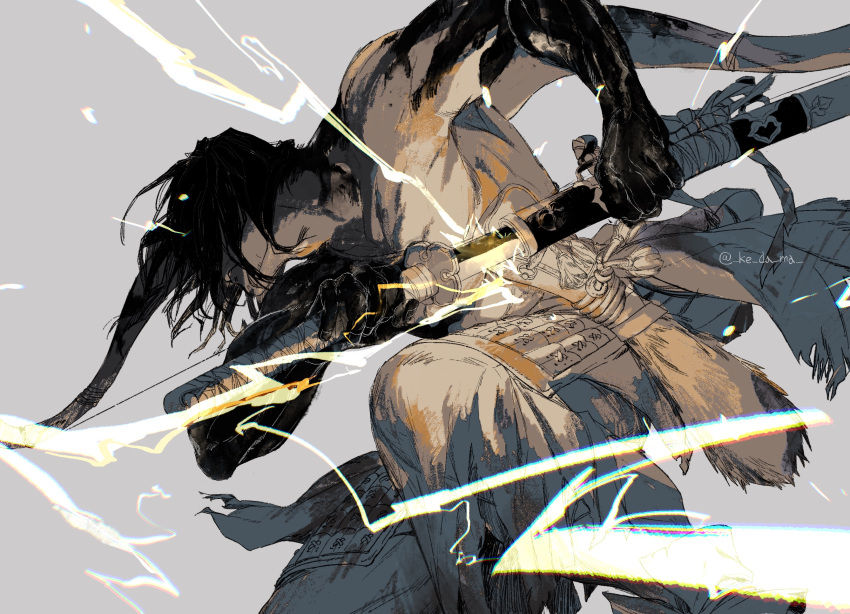 Safebooru - 1boy ashina genichirou black hair bow (weapon) electricity ...