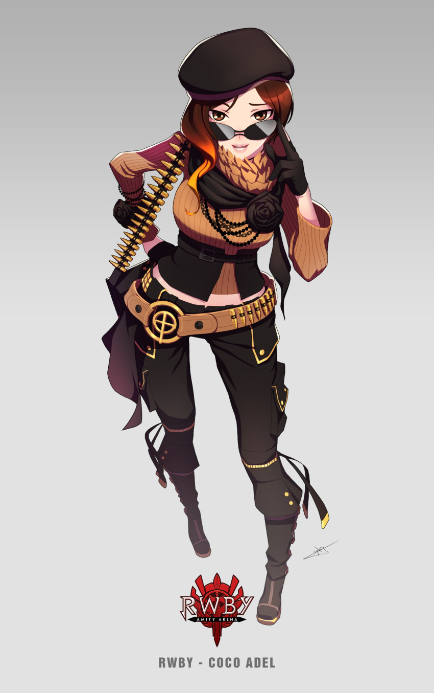 Safebooru - 1girl absurdres belt beret black flower black footwear black gloves black hat black ...