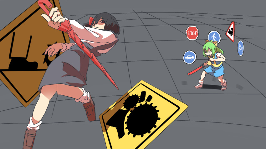 Safebooru - 2girls bicycles only sign black hair black skirt blue skirt ...