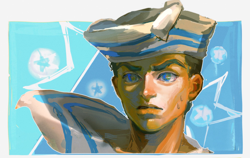 Safebooru - 1boy black hair blue eyes dixie cup hat hat higashikata josuke (jojolion) highres ...