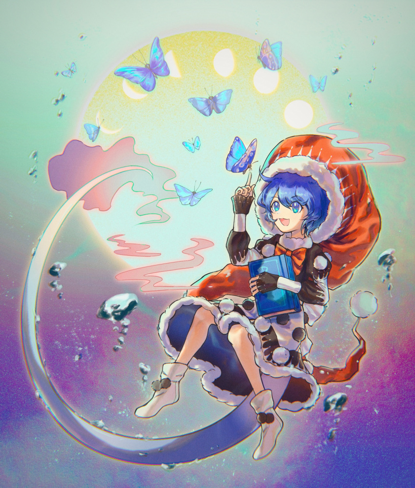 Safebooru - 1girl :3 abstract background absurdres aeginflash black dress blue background blue ...