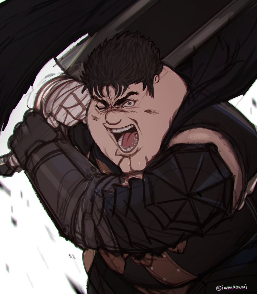 Safebooru - 1boy armor bandaged hand bandages berserk black armor black cape black hair cape ...