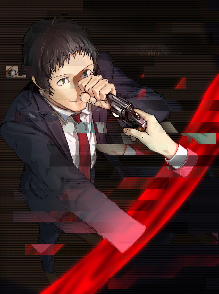 Safebooru - 1boy adachi tooru aiming black eyes black hair black jacket ...