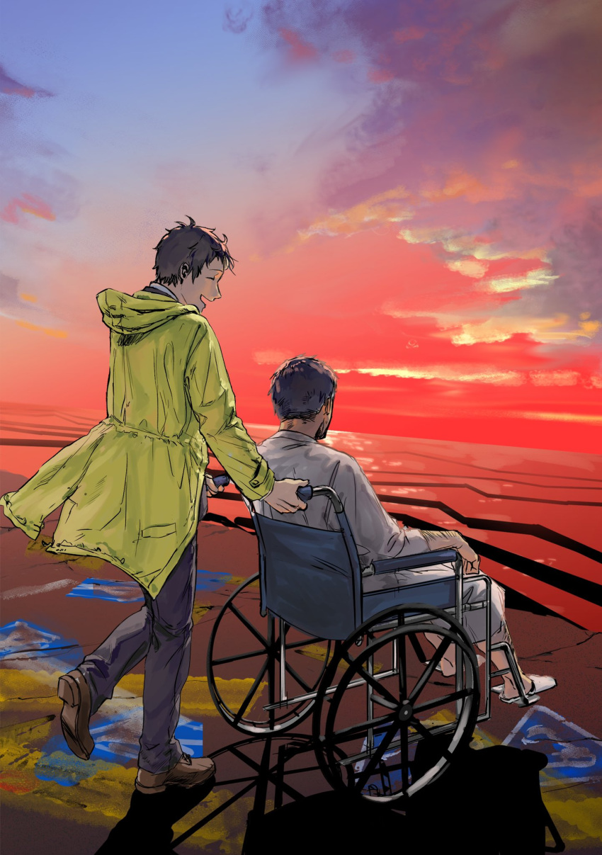 Safebooru - 2boys adachi tooru arm hair black pants brown footwear ...