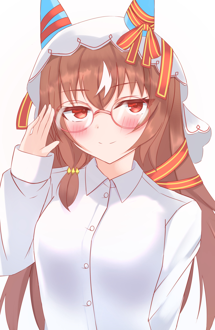 Safebooru - 1girl absurdres animal ears bespectacled blush breasts brown hair closed mouth ...