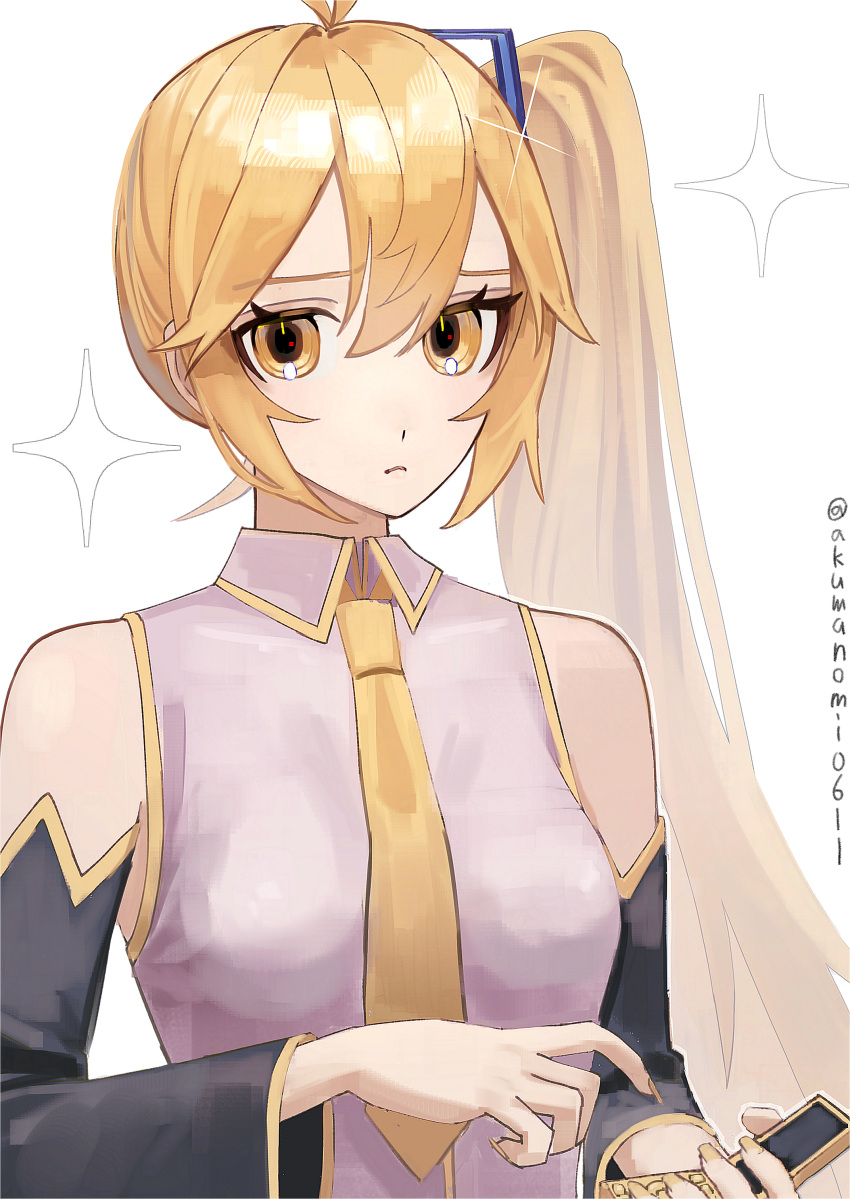 Safebooru - 1girl absurdres akita neru antenna hair bare shoulders black sleeves blonde hair ...