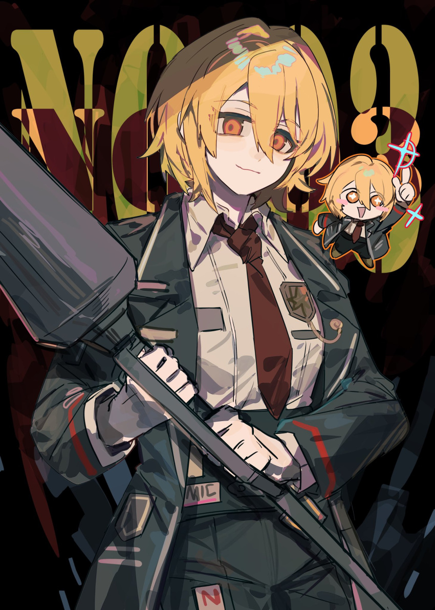 Safebooru - 1girl black jacket black pants blonde hair chibi chibi ...