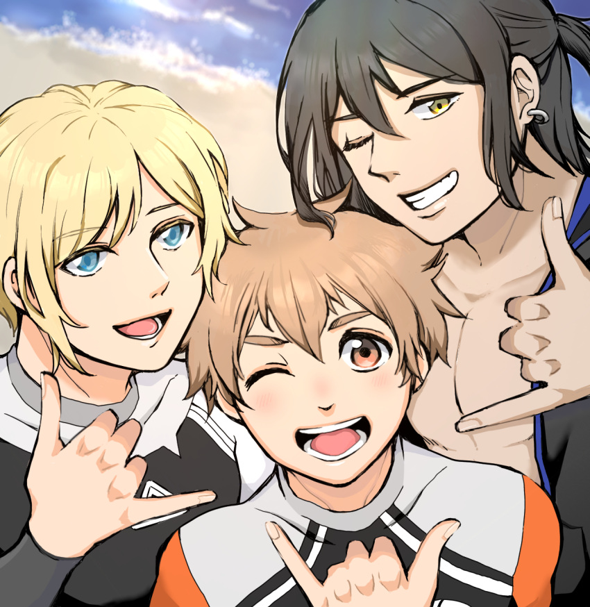 Safebooru - 3boys akitsuki sho black hair blonde hair blue eyes ...
