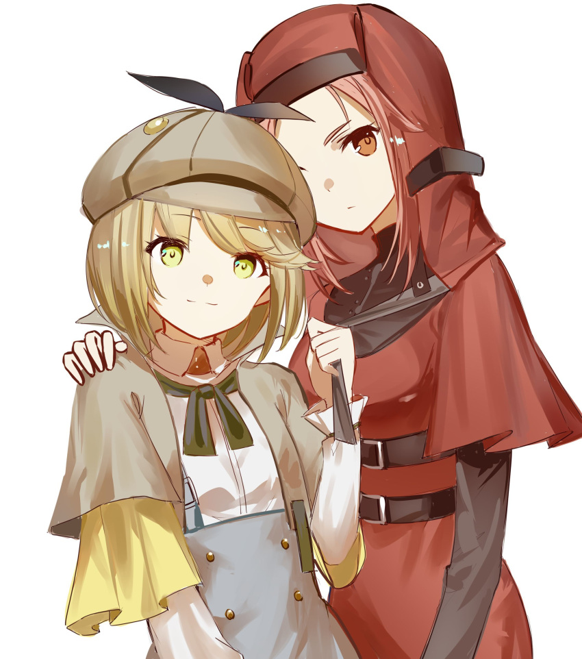 Safebooru - 2girls absurdres blonde hair breasts brown capelet capelet ...