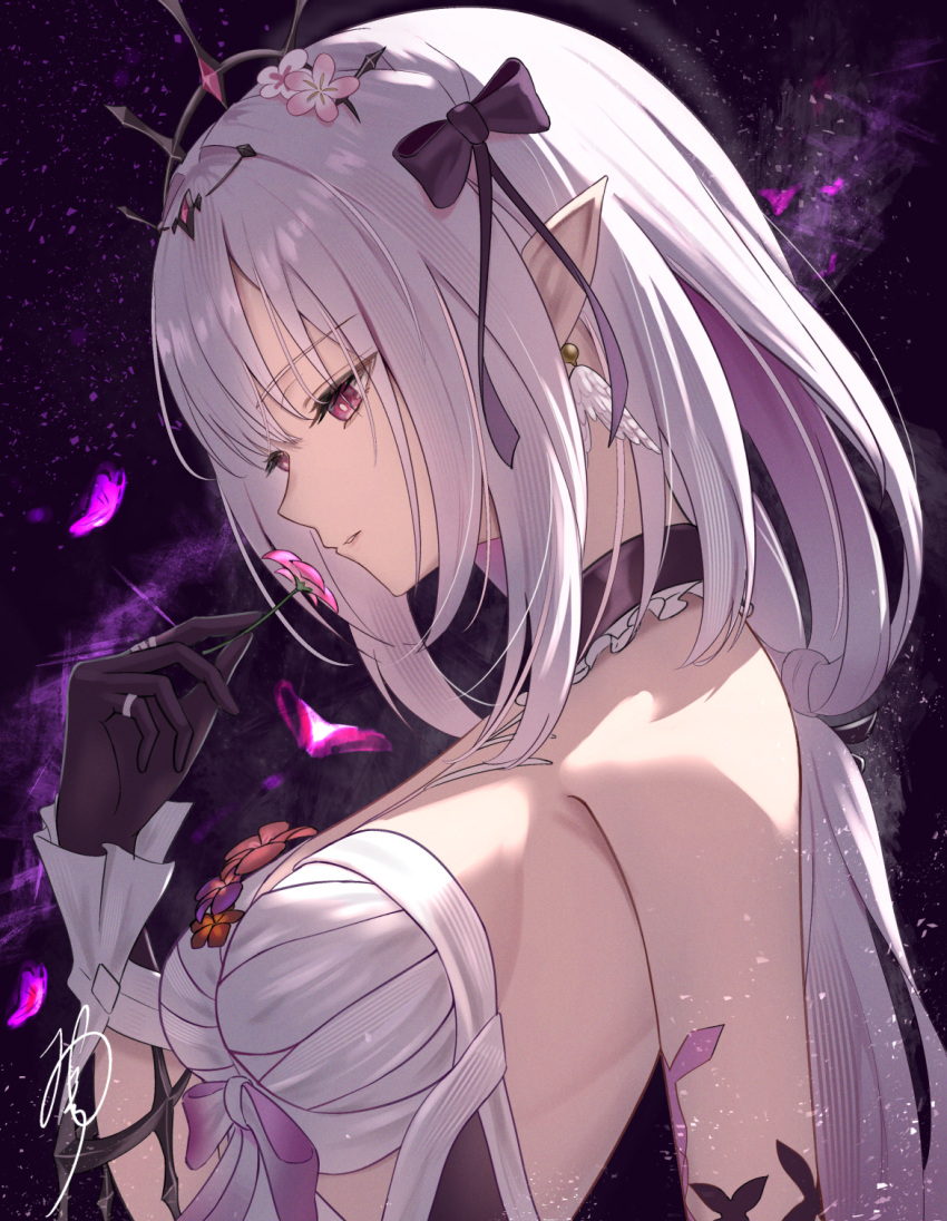 Safebooru - 1girl armpit crease bare shoulders black crown black tiara breasts bug butterfly ...