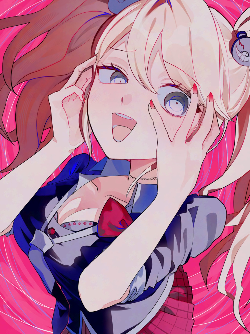 Safebooru - bear hair ornament big hair black bra black shirt blue eyes ...