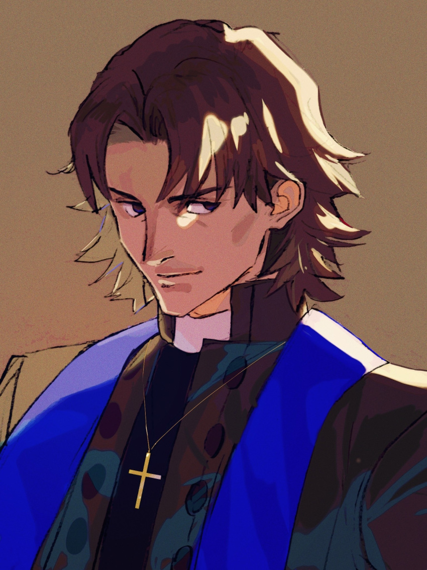 Safebooru - 1boy black robe brown hair commentary request cross cross ...