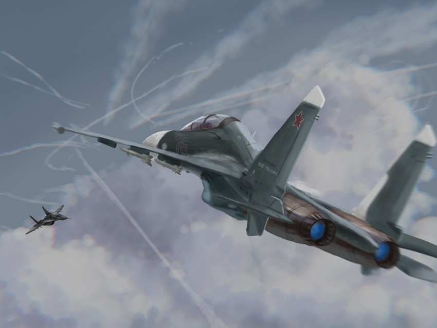 Safebooru - absurdres aerial battle aircraft airplane battle clouds commentary request contrail ...