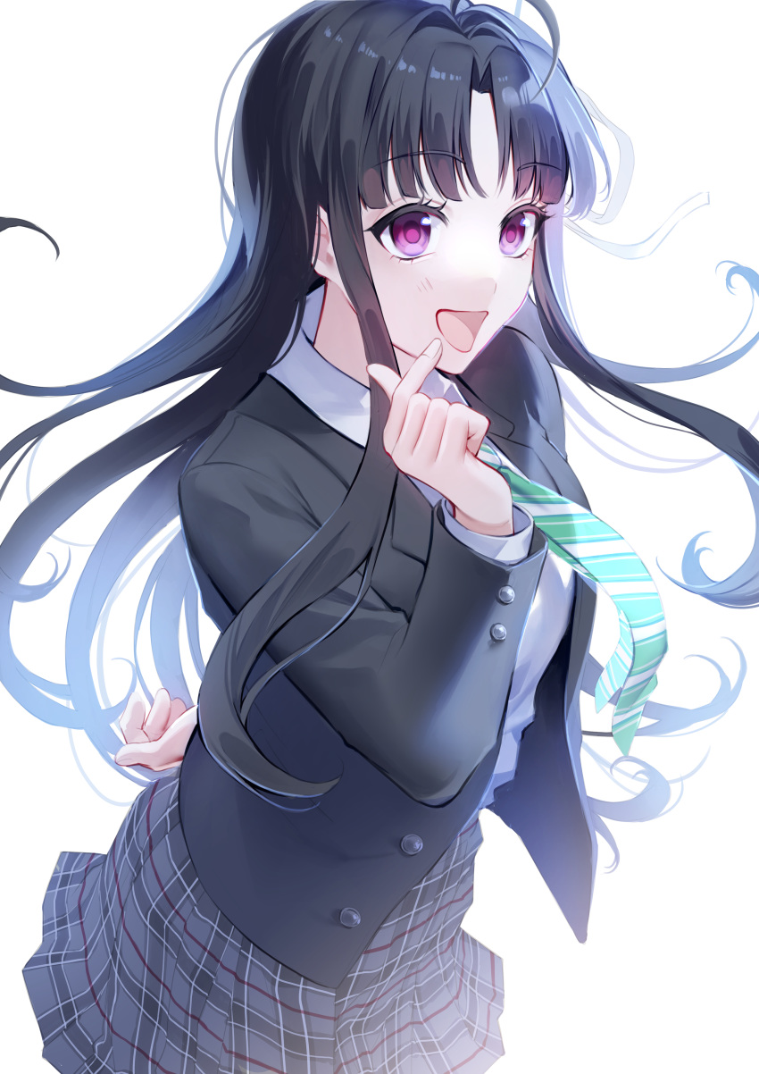 Safebooru - 1girl absurdres ahoge awa subaru black hair black jacket blush commentary diagonal ...