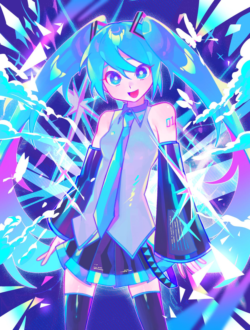 Safebooru - 1girl aqua eyes aqua hair aqua necktie black skirt breasts grey shirt hashtag-only ...