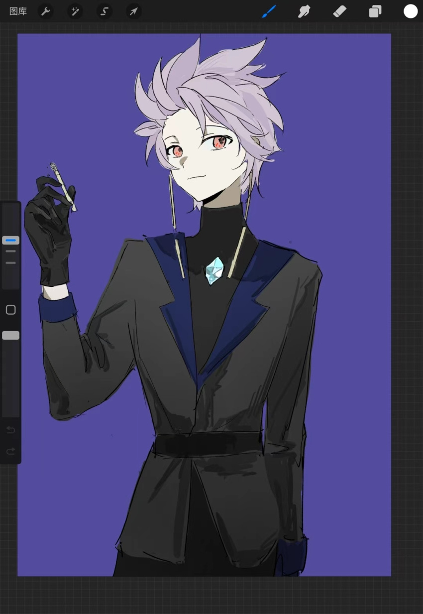 Safebooru - 1boy black gloves black jacket black necktie black shirt chinese commentary closed ...