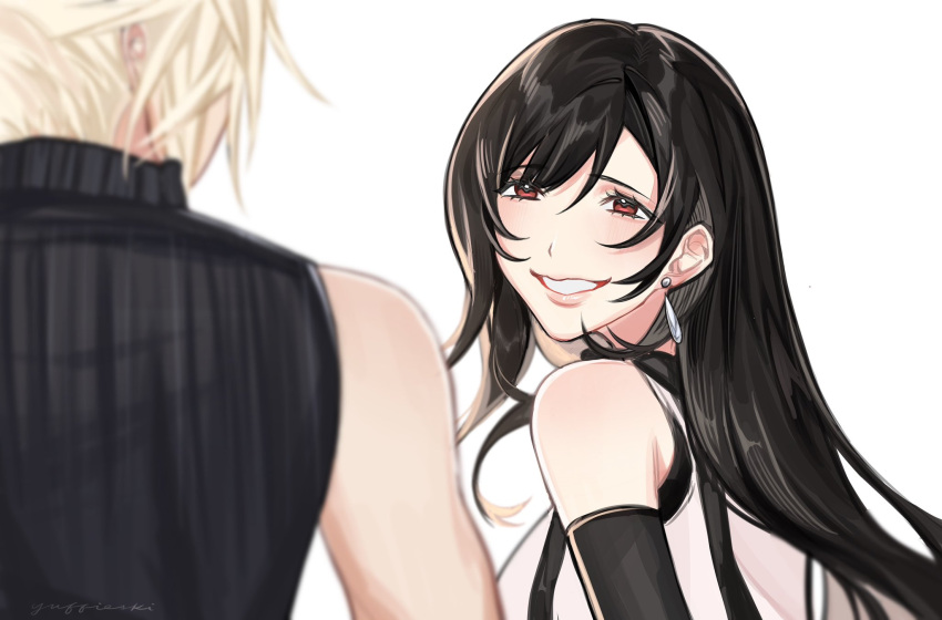 Safebooru - 1boy 1girl bare shoulders black gloves black hair blonde hair blurry blurry ...