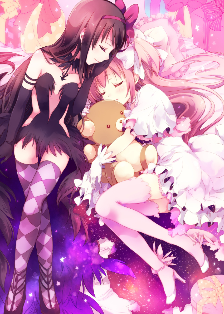 Safebooru - 2girls absurdres akemi homura akuma homura bare shoulders black gloves black hair ...