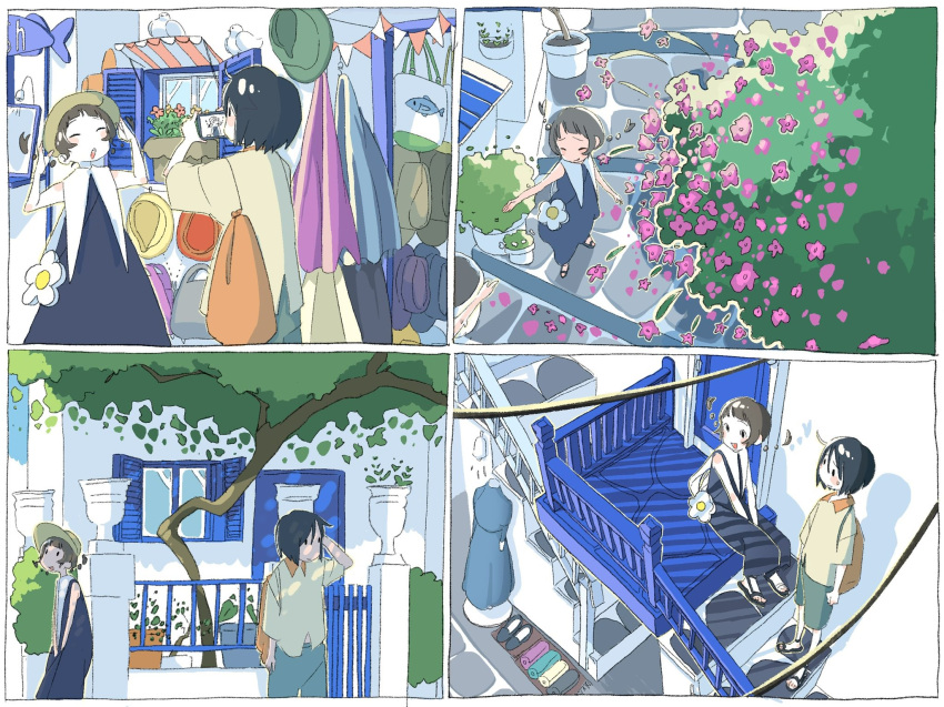 Safebooru - 1boy 1girl black hair brown hair camera flower highres ...