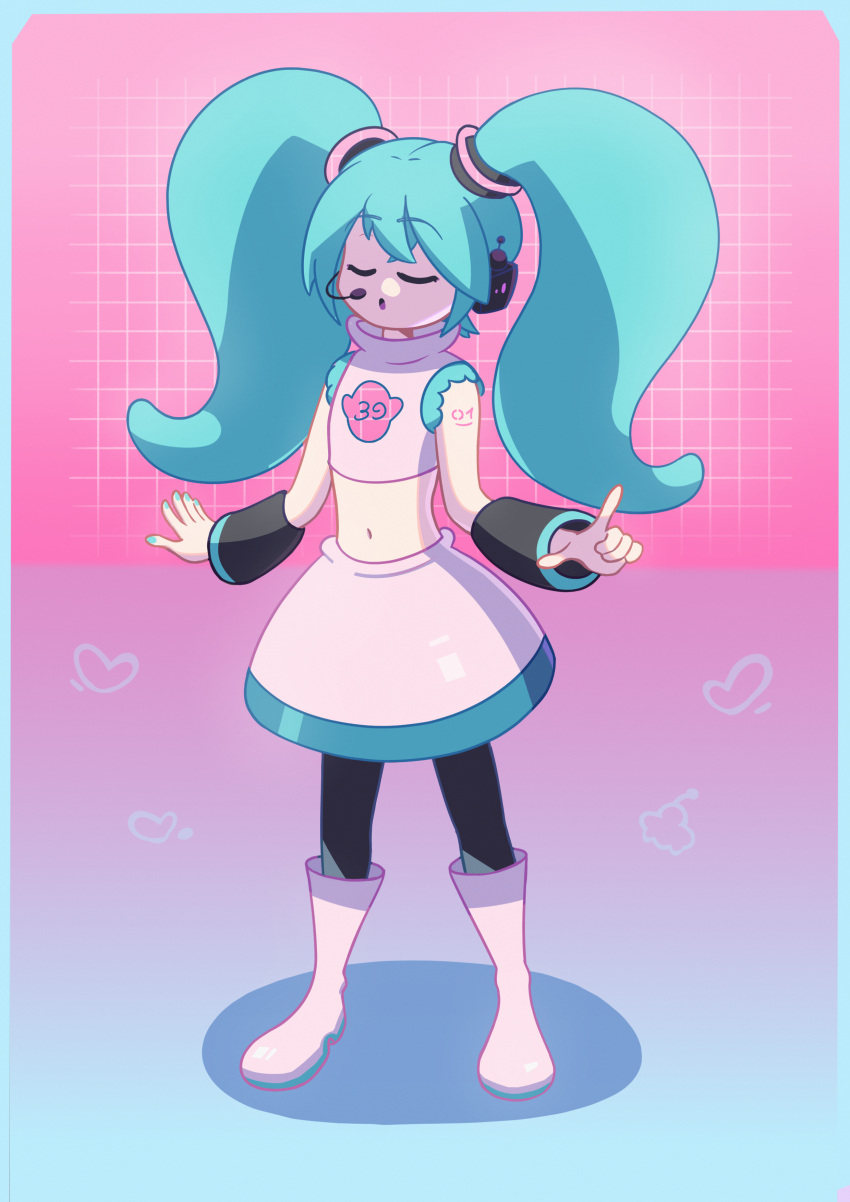 Safebooru - 1girl 39 absurdres aqua hair aqua nails black sleeves dress hatsune miku headphones ...