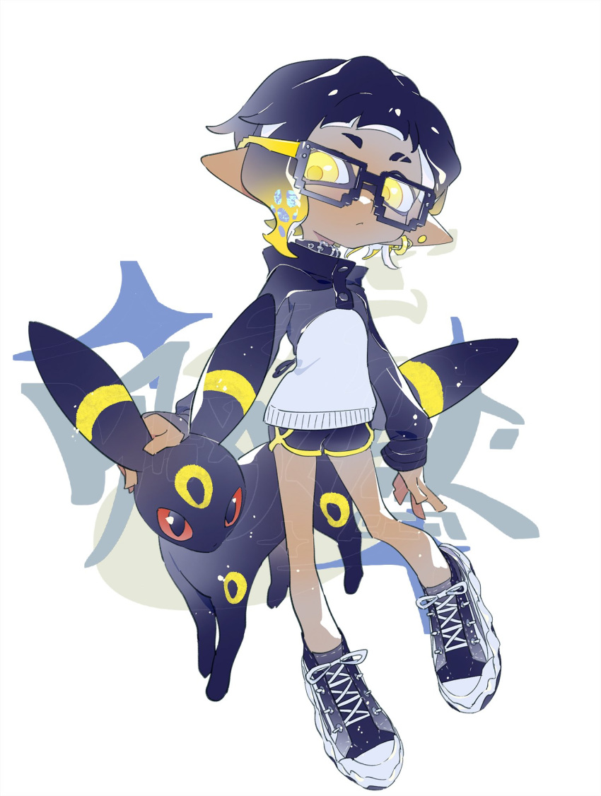 Safebooru - 1girl blonde hair blue-framed eyewear blue hair blue shoes ...