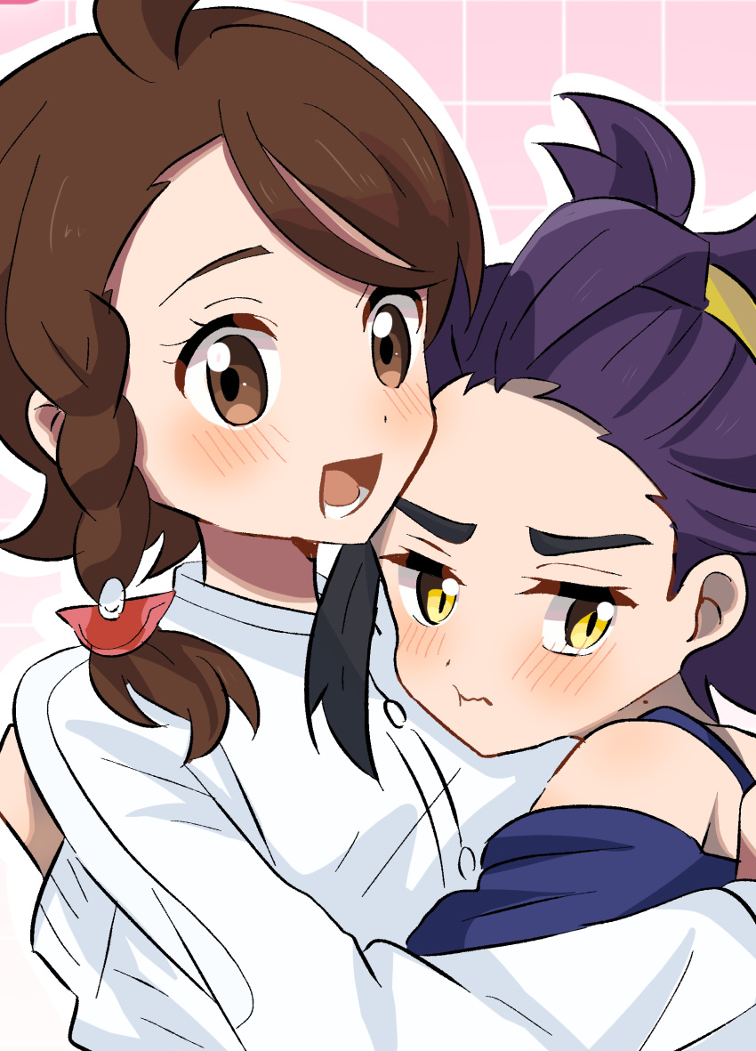 Safebooru - 1boy 1girl :t absurdres ahoge black hair blush braid brown eyes brown hair buttons ...