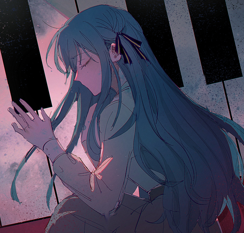 Safebooru - 1girl bang dream! bang dream! it's mygo!!!!! black ribbon blue hair closed eyes ...