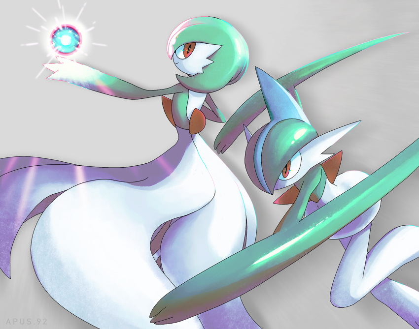 Safebooru - apus 92 bright pupils brown eyes closed mouth commentary request energy ball gallade ...