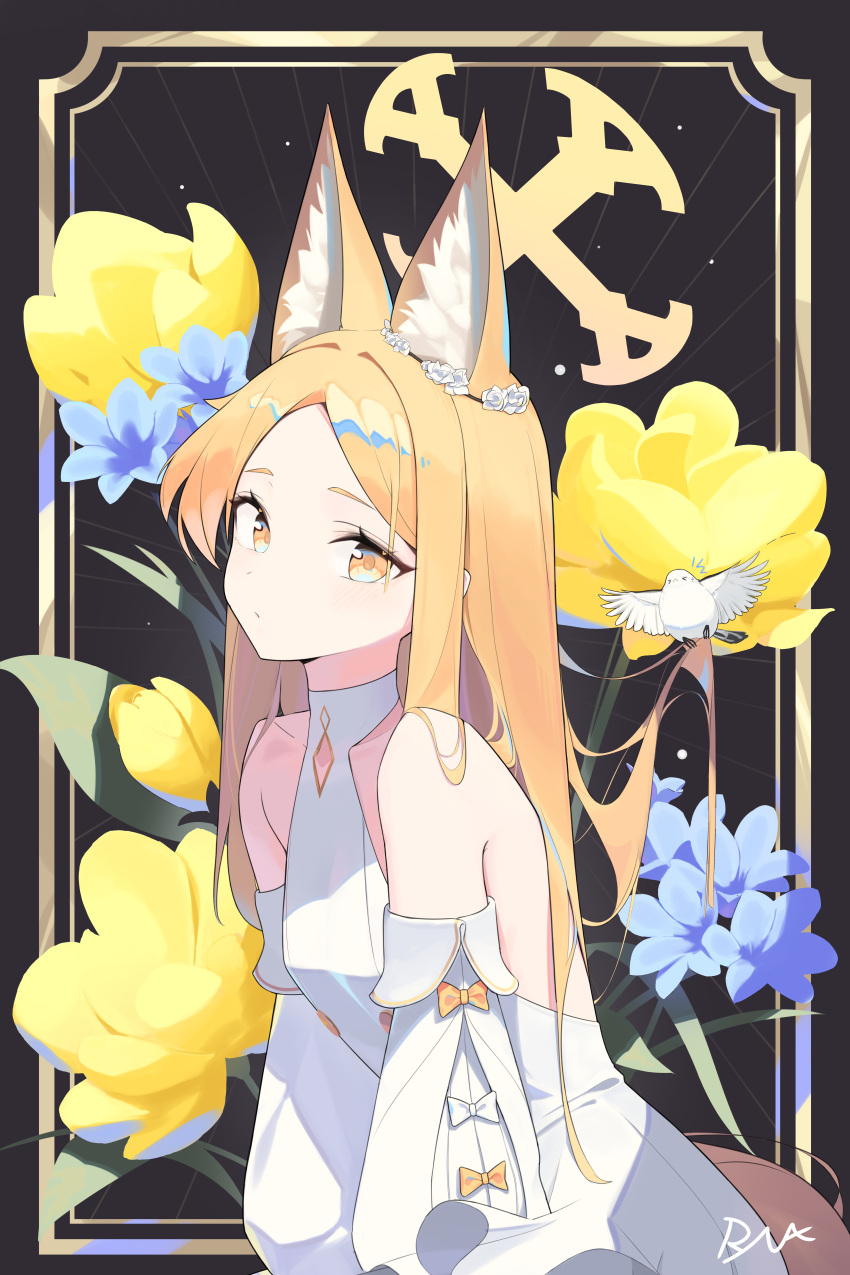 Safebooru - 1girl absurdres black background blonde hair blue archive detached sleeves dress ...