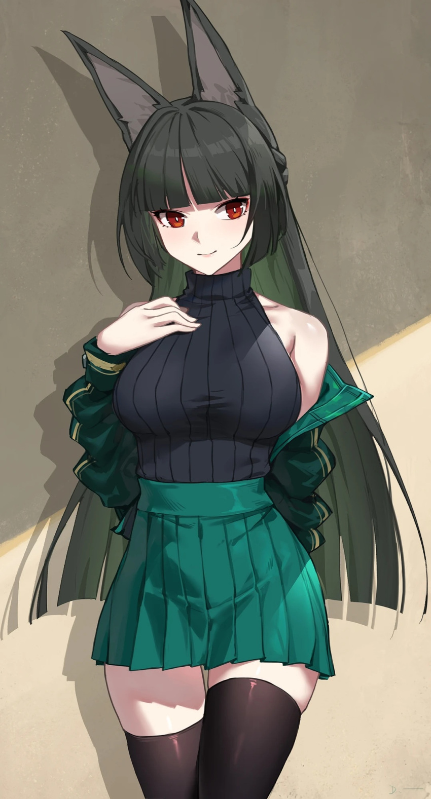 Safebooru - 1girl ai-generated animal ears fox ears hoshimi miyabi long hair skirt smile ...