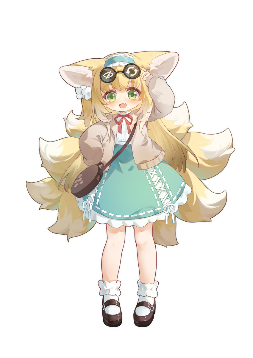 Safebooru - 1girl absurdres adjusting eyewear animal ears aqua hairband aqua skirt arknights bag ...