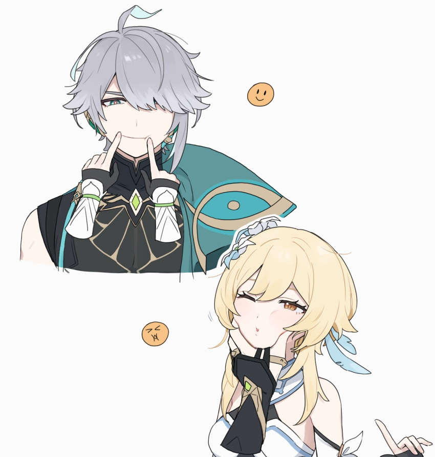 Safebooru - 1boy 1girl alhaitham (genshin impact) bare shoulders blonde ...