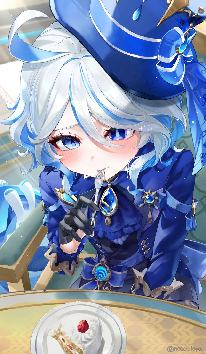 Safebooru - 1girl absurdres ahoge ascot black gloves blue ascot blue eyes blue gemstone blue ...