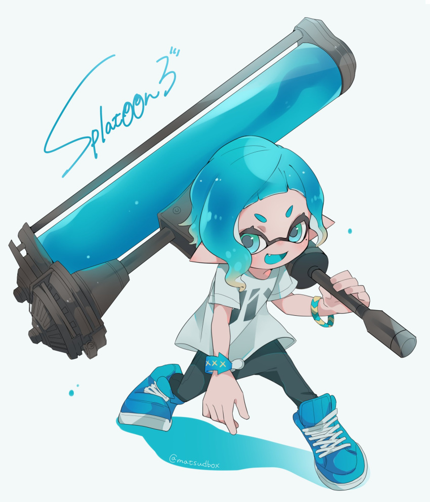 Safebooru - 1girl artist name blue eyes blue hair blue shoes blue tongue bracelet colored tongue ...