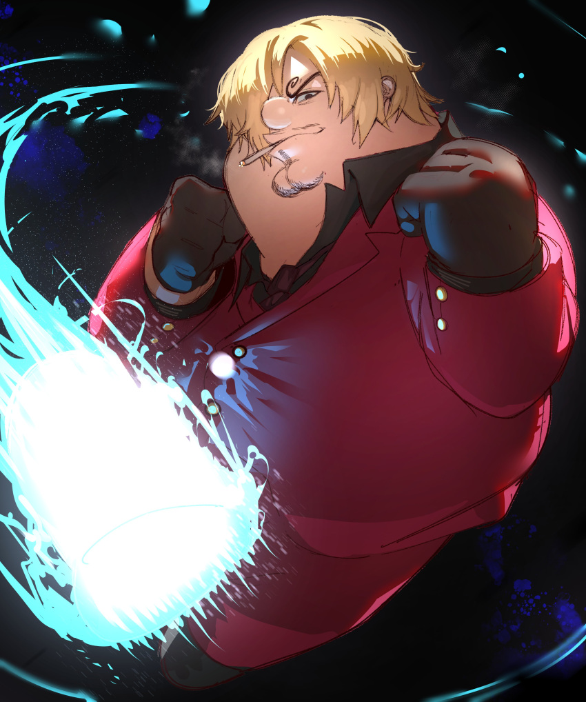 Safebooru - 1boy absurdres beard stubble black eyes black gloves black shirt blonde hair ...