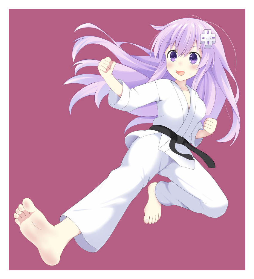 Safebooru - 1girl absurdres barefoot belt black belt clenched hands d-pad d-pad hair ornament ...