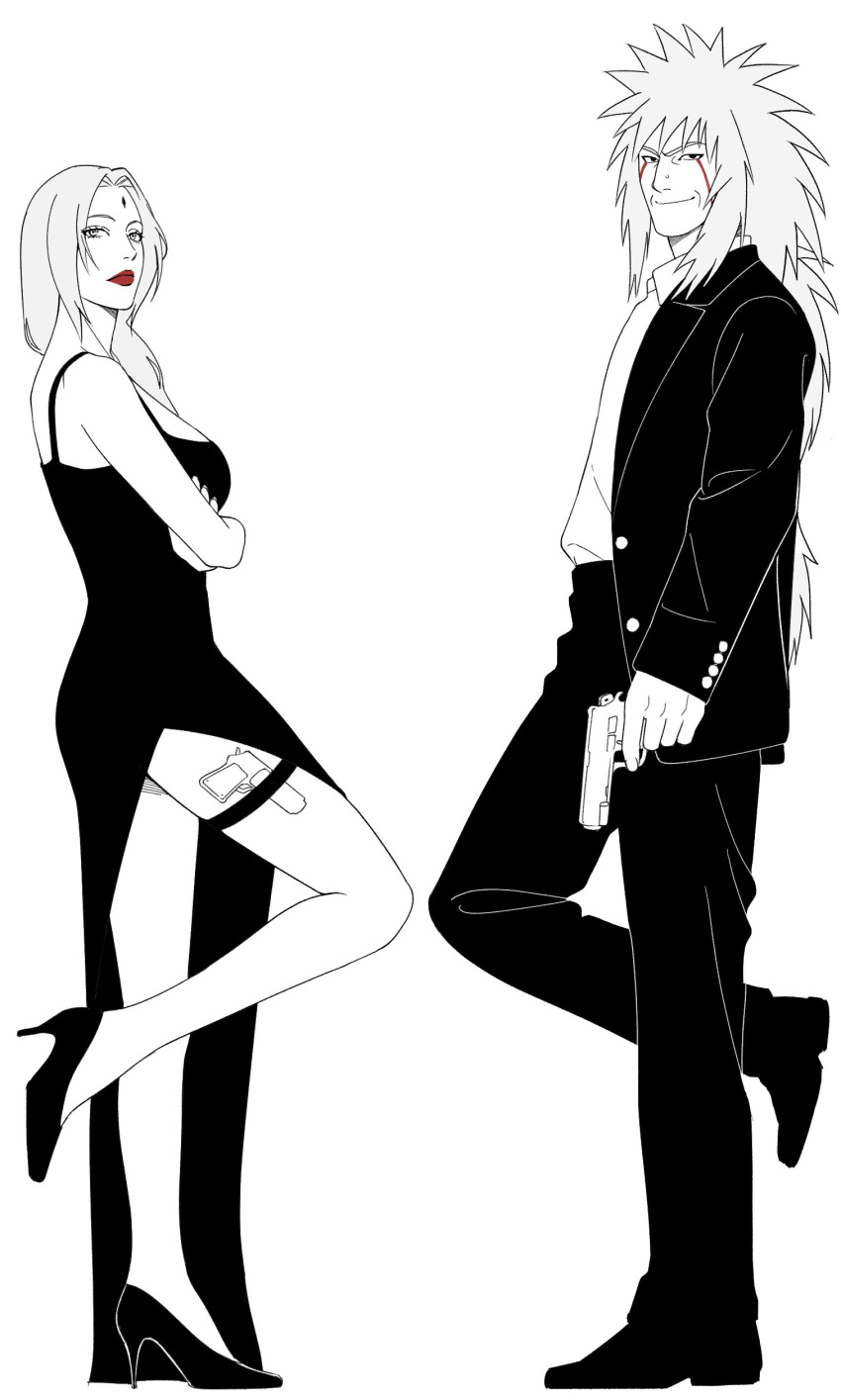 Safebooru - 1boy 1girl absurdres dress gun highres holding holding gun ...