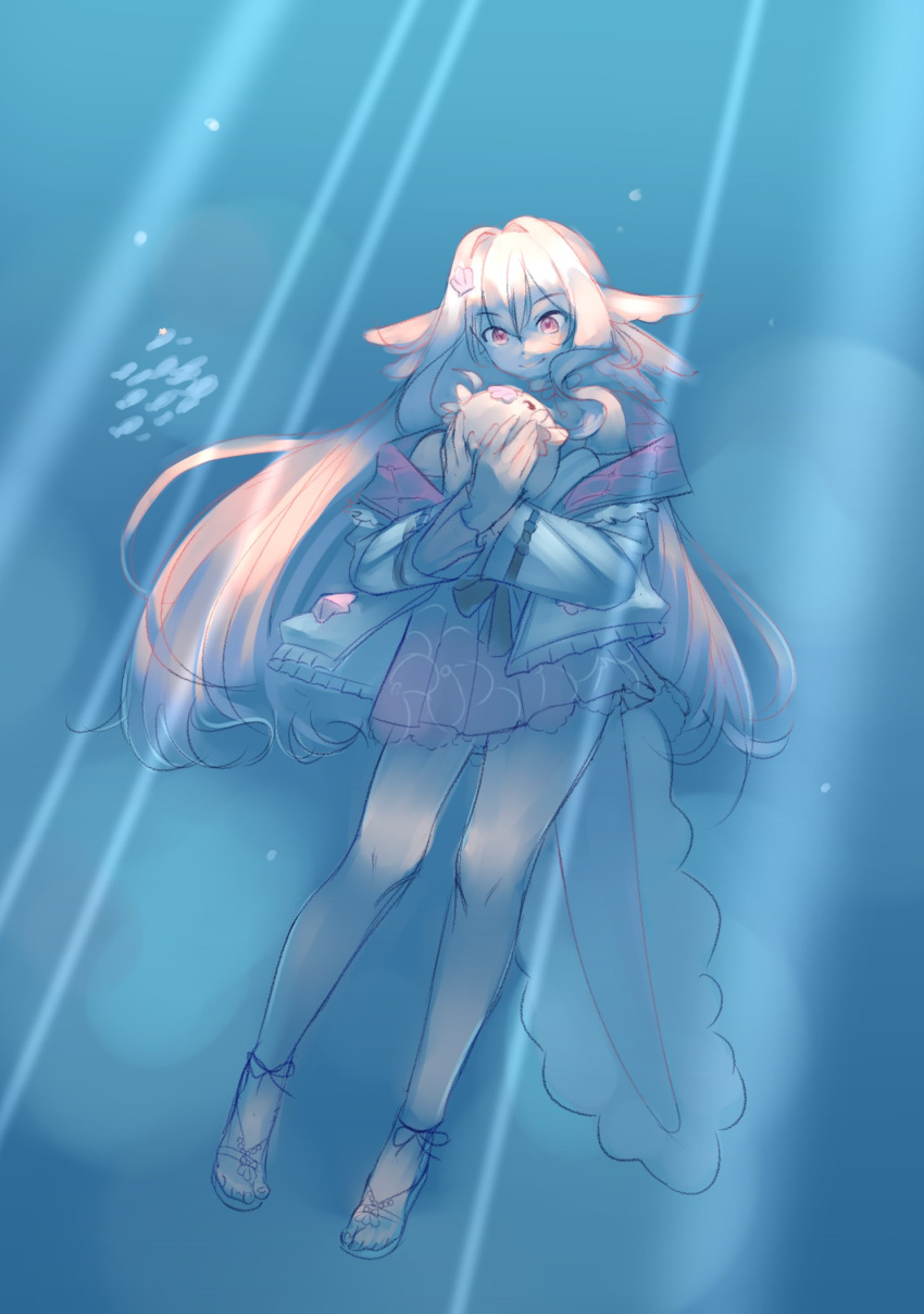 Safebooru - 1girl axolotl girl blonde hair closed mouth commentary creature dress english ...