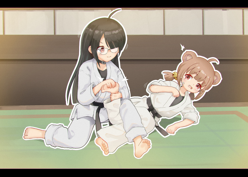 Safebooru - 2girls ^^^ absurdres ahoge animal ears asymmetrical bangs barefoot bear ears bear ...